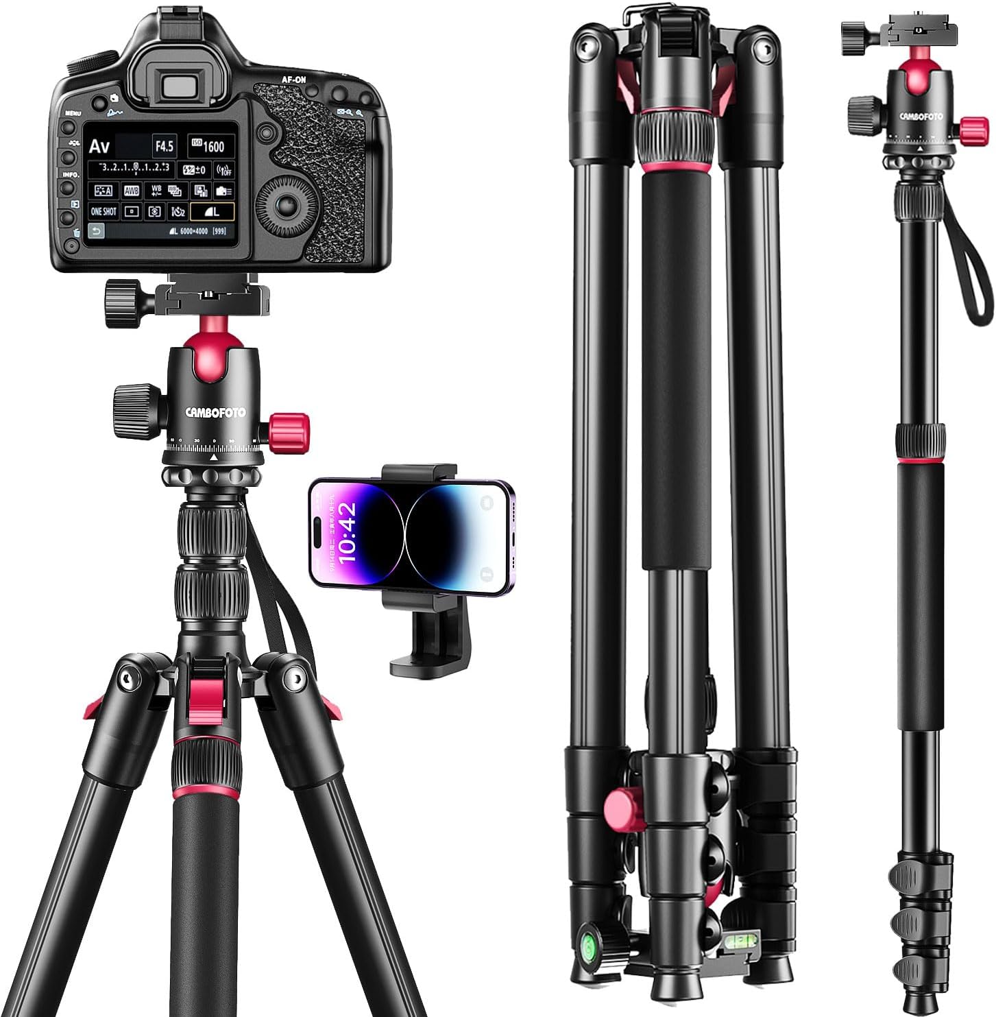 Amazon.com : CAMBOFOTO 80"-Professional-DSLR-Camera-Tripod, SLR Ball ...