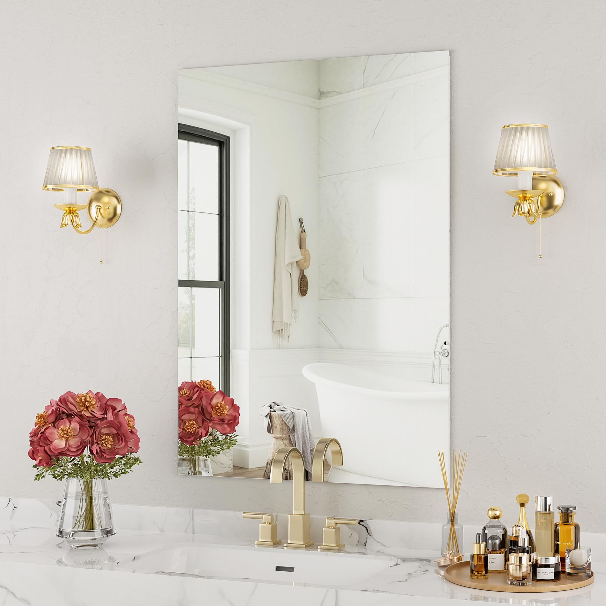 Snapklik.com : Frameless Bathroom Mirror, 24"x36" Rectangular Wall ...