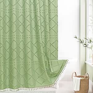Amazon.com: Craidlela Boho Sage Green Woven Fabric Shower Curtain with Tassel 72 x 72 Bohemia ...