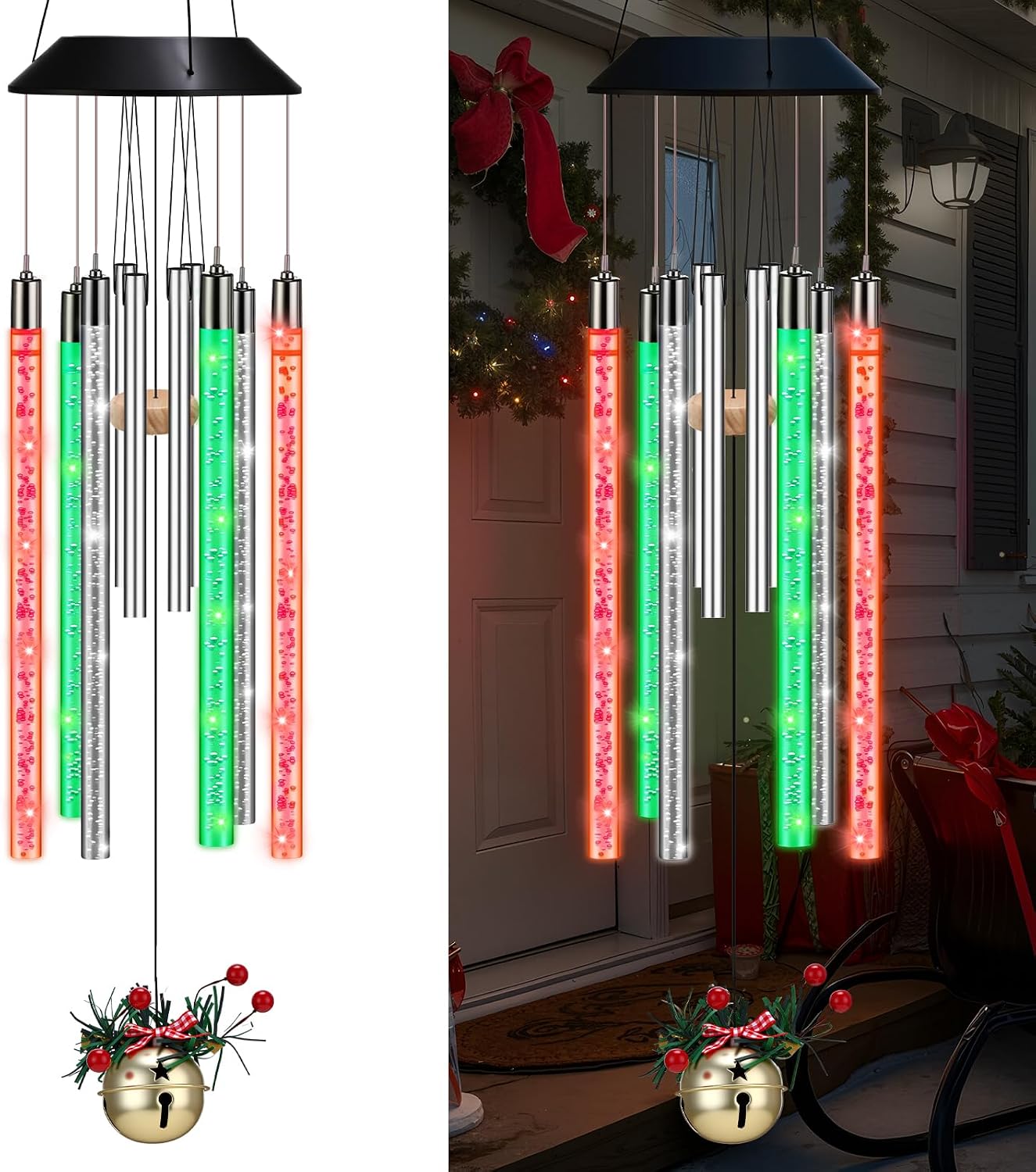 Amazon.com : Chunful Large Christmas Solar Wind Chimes, Red Green and ...