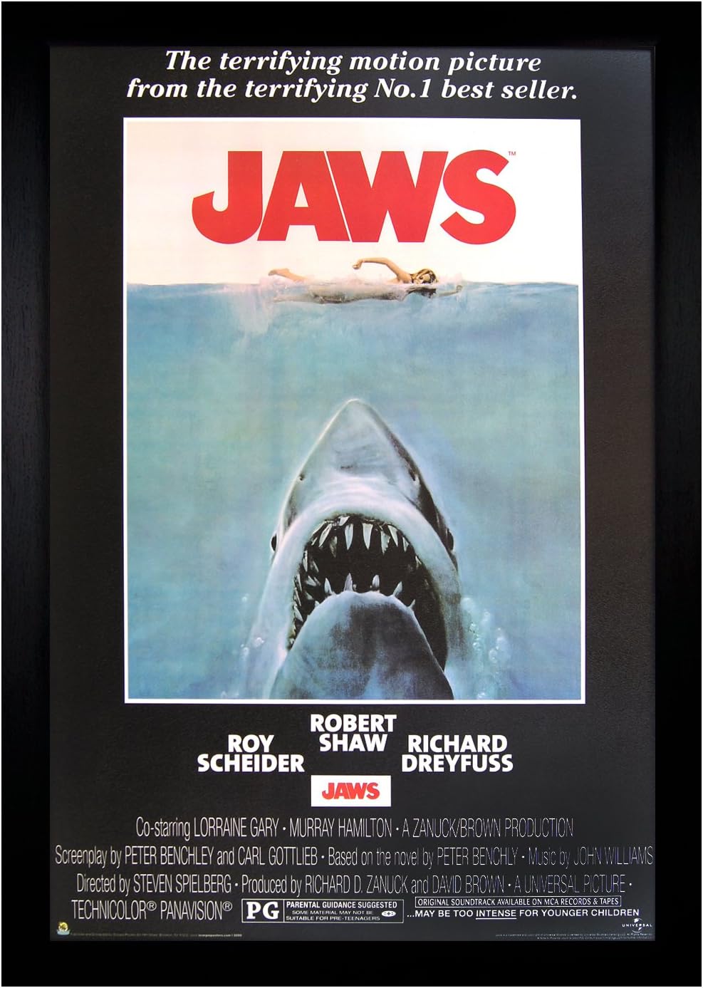 Amazon.com: Jaws Movie, Great White Shark 24x36 Framed Poster (C2-1055 ...