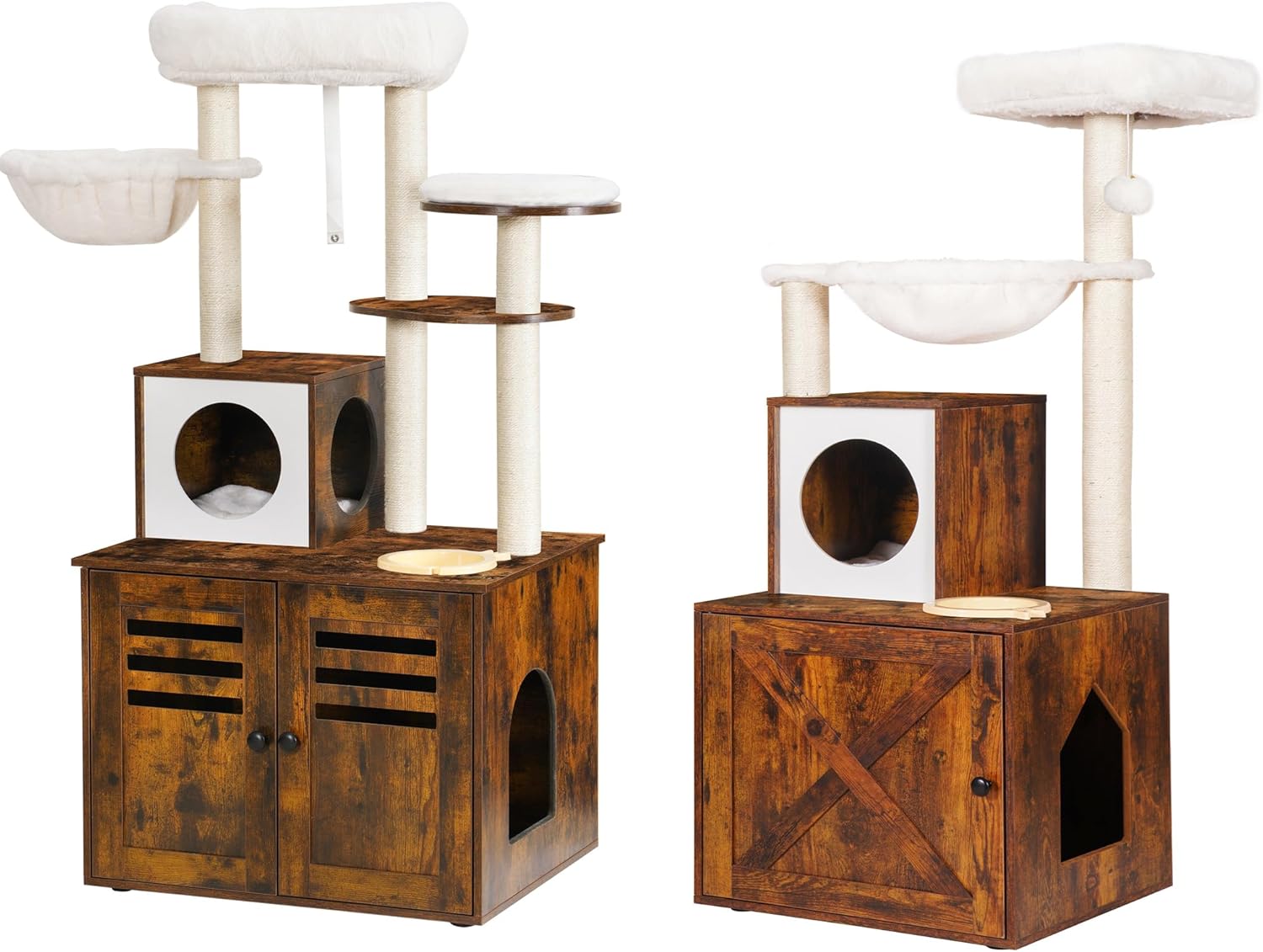 Amazon.com : Heybly Wood Litter Box Enclosure Cat Tree, 2-in-one Indoor ...