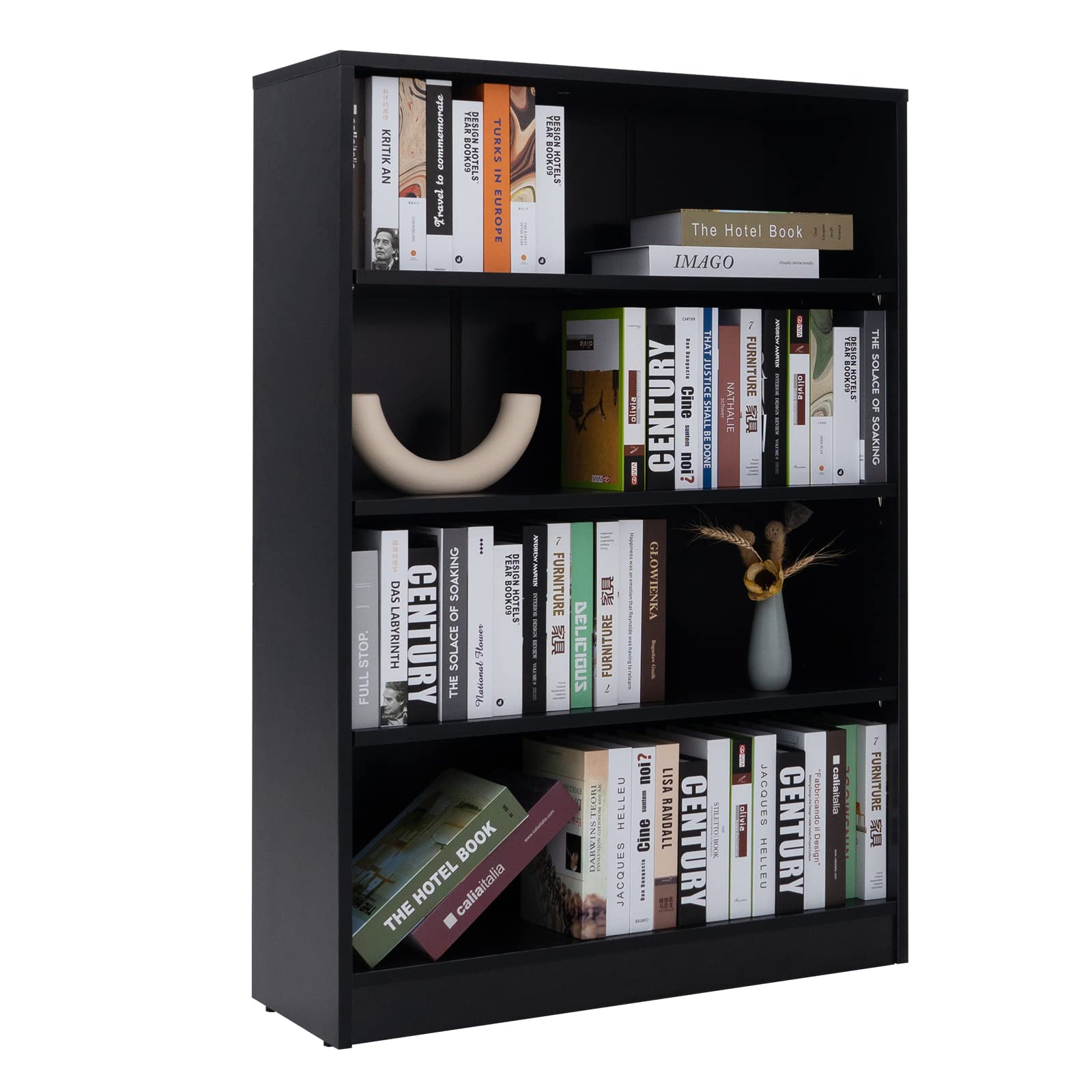 Snapklik.com : Black Bookshelf For Bedroom 4 Shelf Office Bookcase 48 ...