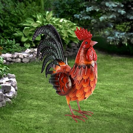 Amazon.com: Kircust Garden Rooster Statues & Sculpture, Metal Chicken ...