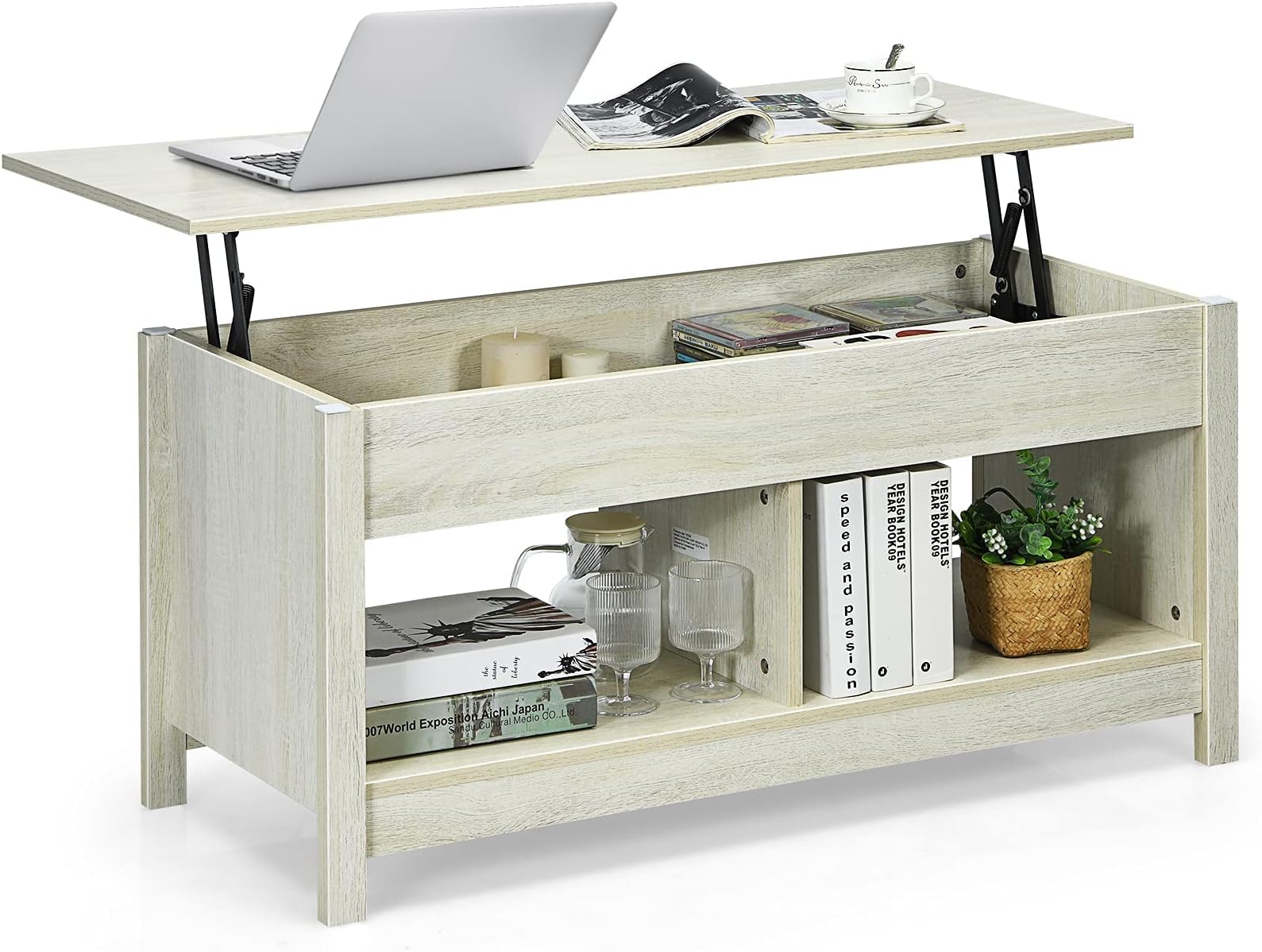 COSTWAY Lift Up Coffee Table, Floating Convertible Tea Table with ...