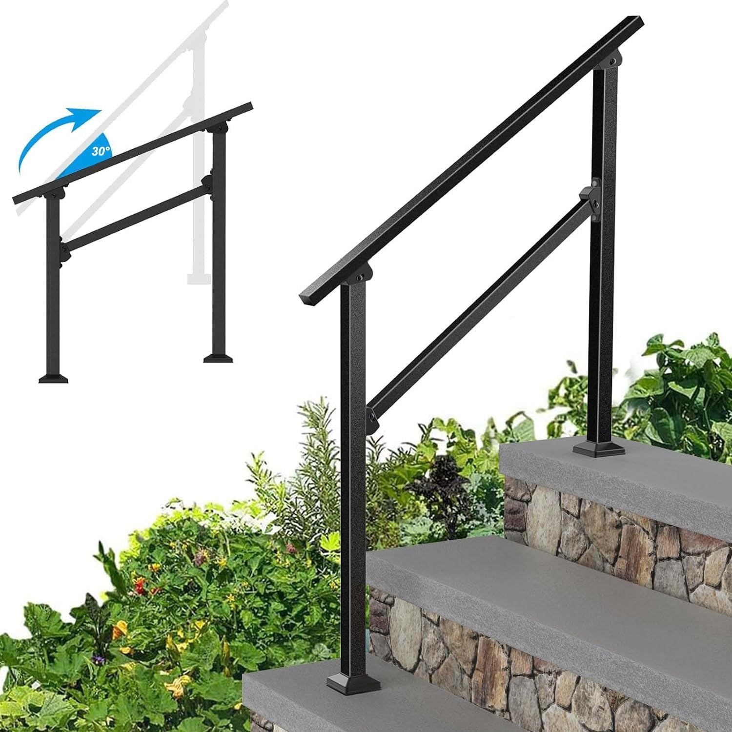Handrails for Stairs Fit 2 to 3 Steps,Durable Metal Outdoor Handrails ...