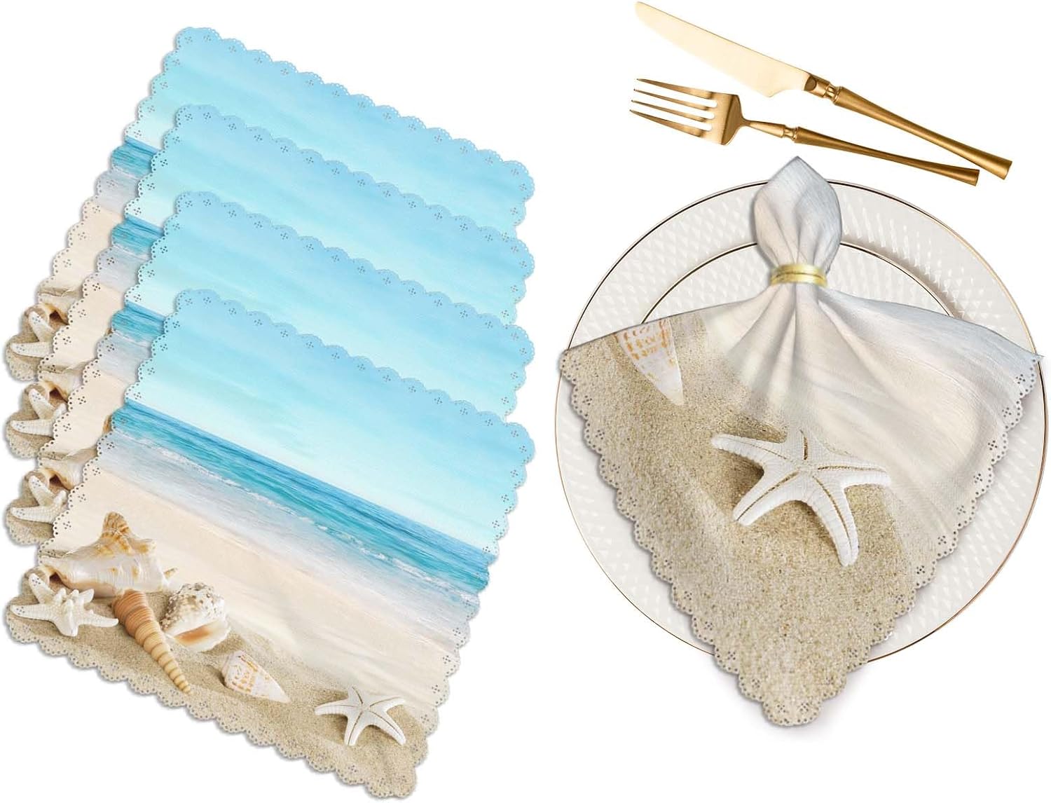 Amazon.com: White Shells Cloth Napkins Dinner Table Napkin Ocean ...