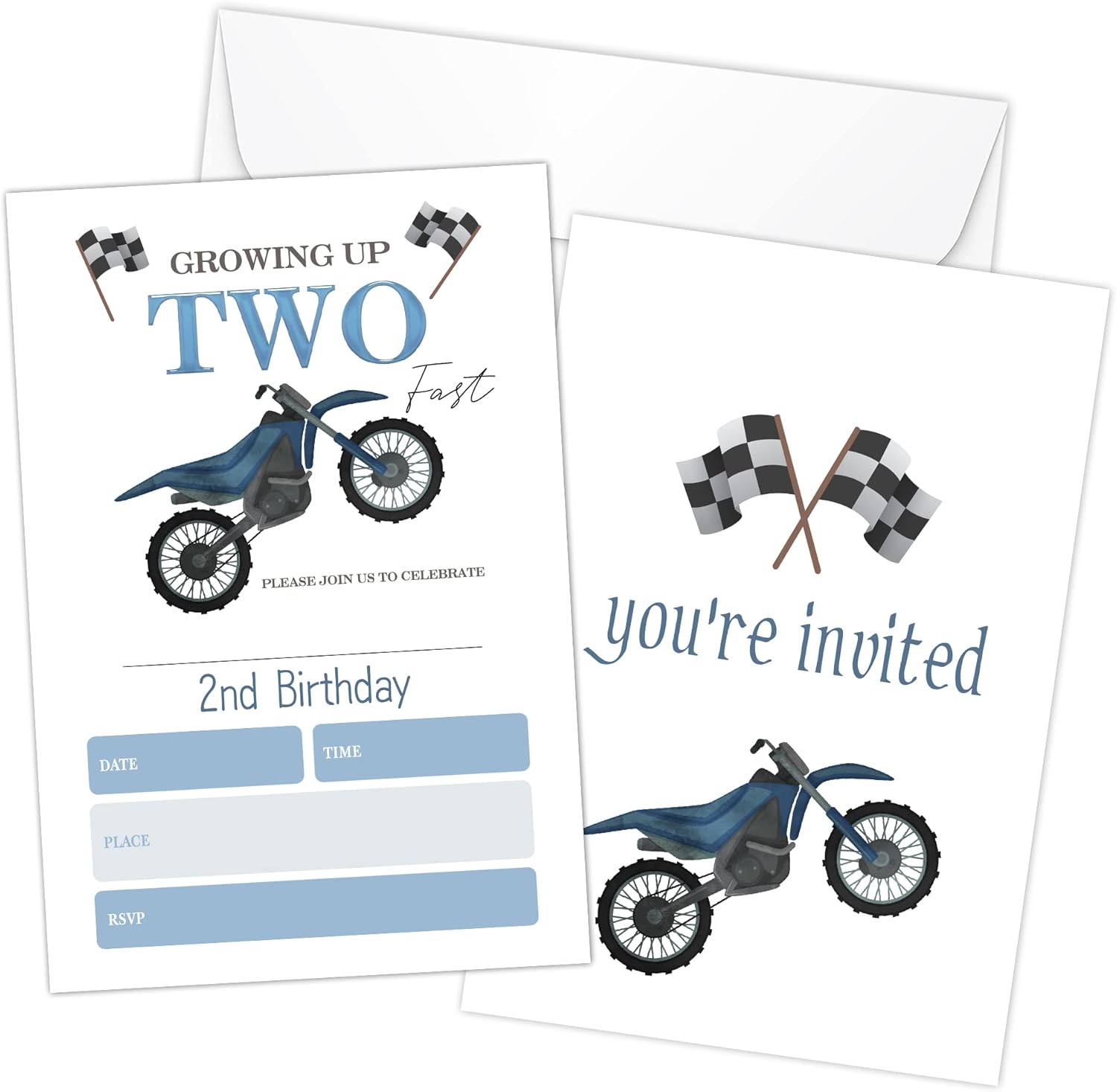 Amazon.com : TDETO 2nd Birthday Invitations for Boys Girls, Dirt Bike ...