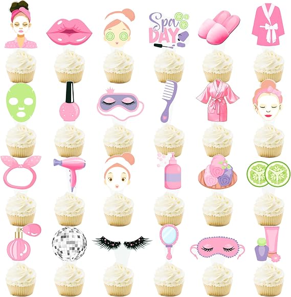 Amazon.com: Spa Cupcake Toppers Spa Party Decorations 48PCS Eye Mask ...