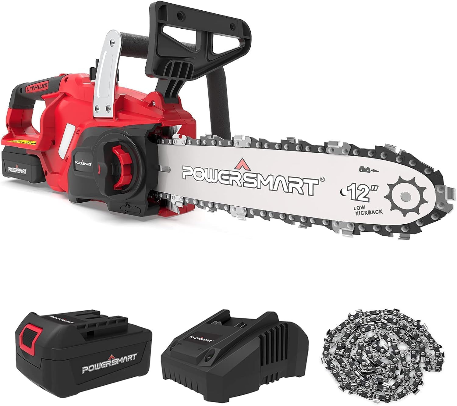 Amazon.com : PowerSmart 20V Cordless Chain Saw, 12 Inch Battery Powered ...
