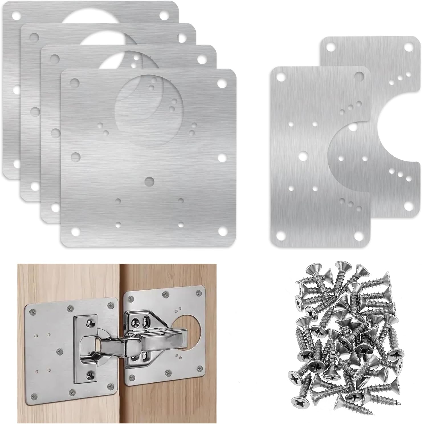 6 PCS Cabinet Hinge Repair Plate Hinges Repair Fixing Plates Stainless ...