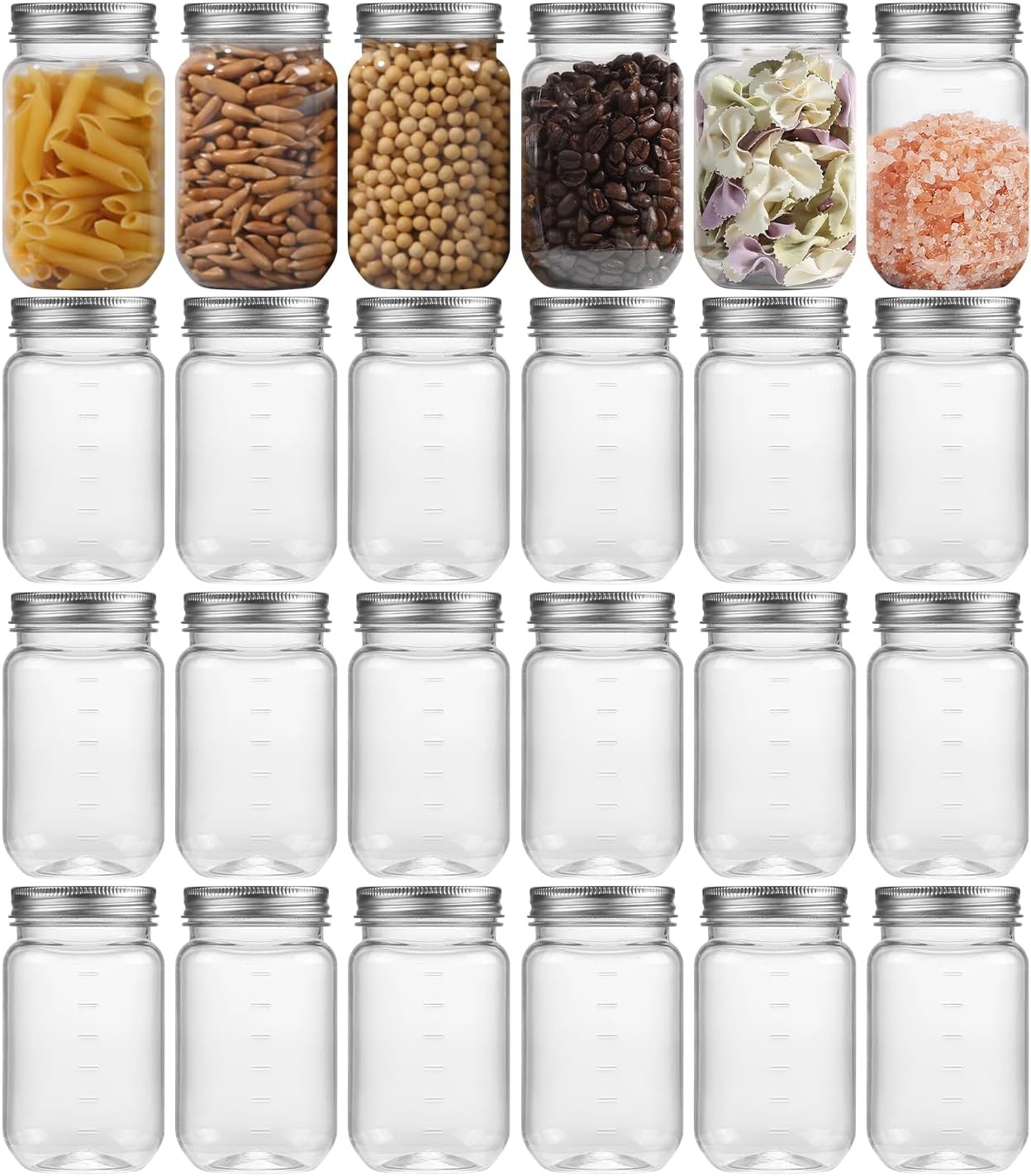 novelinks Plastic Jars With Lids 24Pcs 16 oz Plastic Mason Jars Silver ...