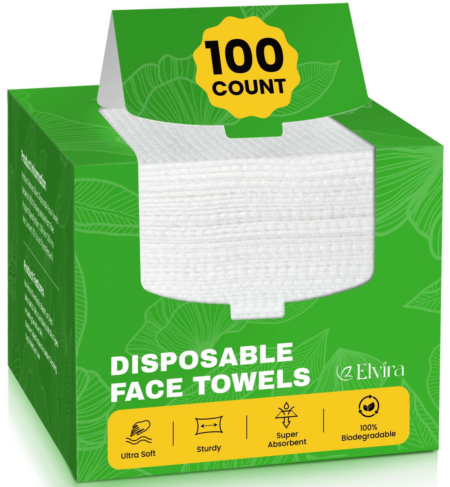 Amazon.com: Elvira 100 Count Disposable Face Towels, Biodegradable ...