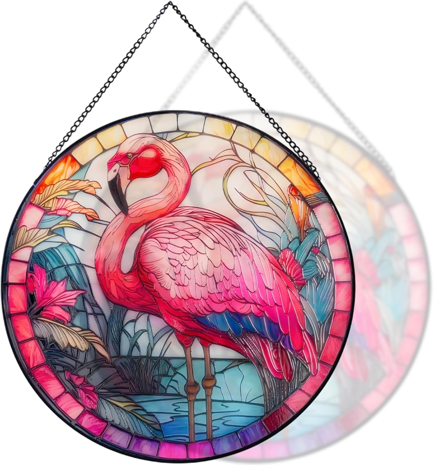 Amazon.com : RIVEENY Flamingos Sun Catcher Stained Glass,8" Flamingos ...