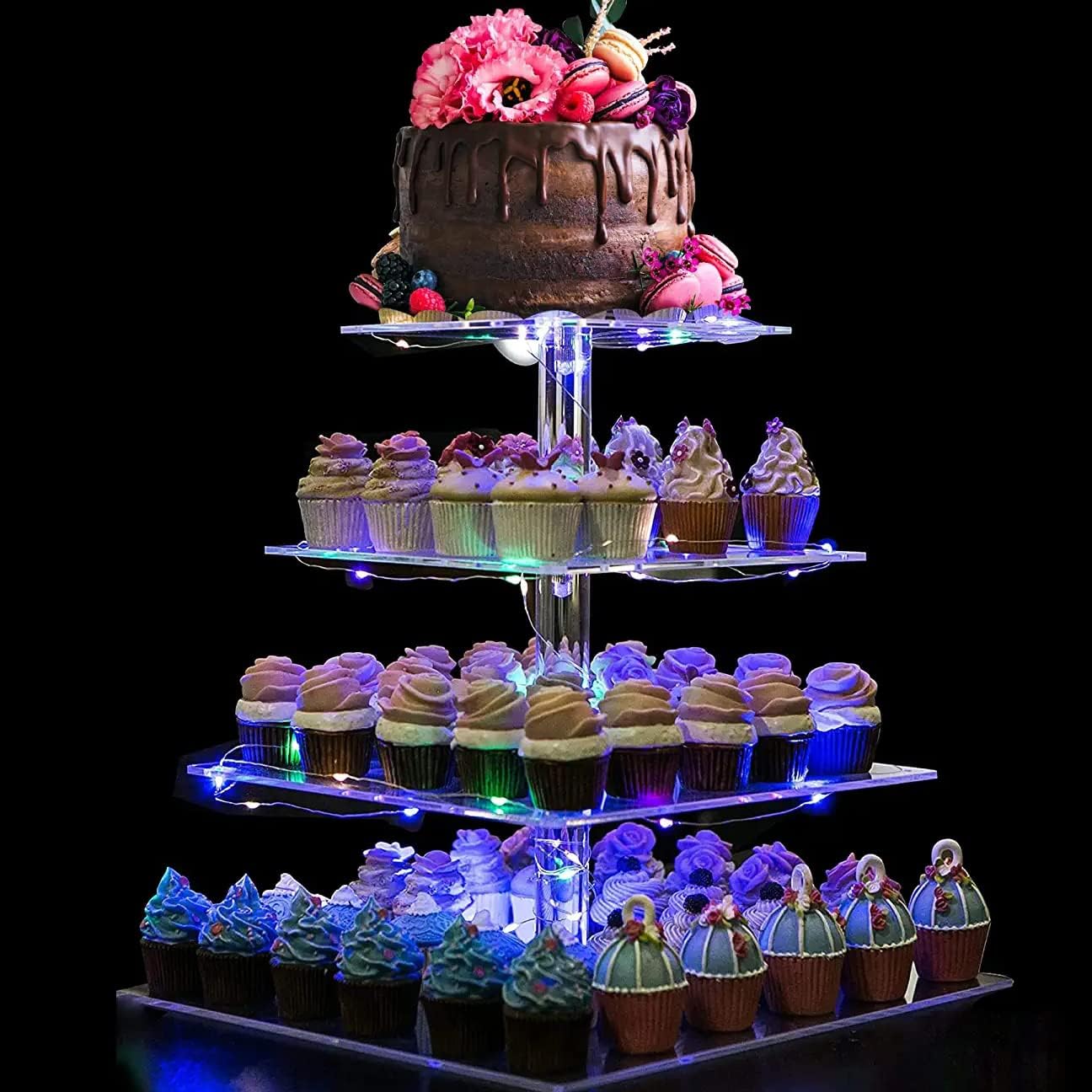 Amazon.com: 4 Tier Clear Cake and Cupcake Stand Combo for Birthday ...