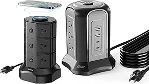 Amazon.com: Tower Power Strip with 15W Wireless Charger, SUPERDANNY ...