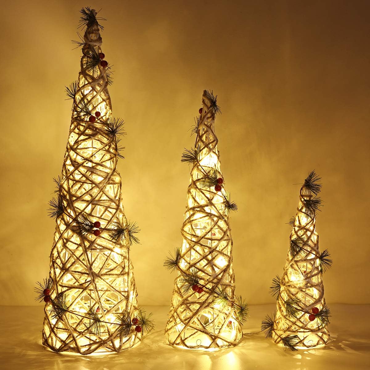 Amazon.com: Retrowavy Set of 3 Lighted Christmas Cone Trees with Warm ...