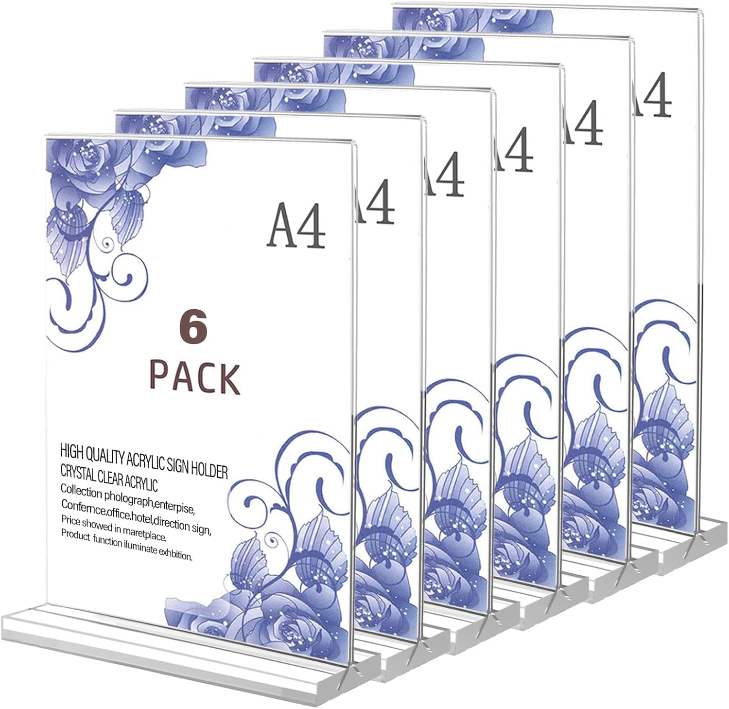 Flow fire A4 Acrylic Sign Holder, 6 Pack T-Shape Perspex A4 Menu ...