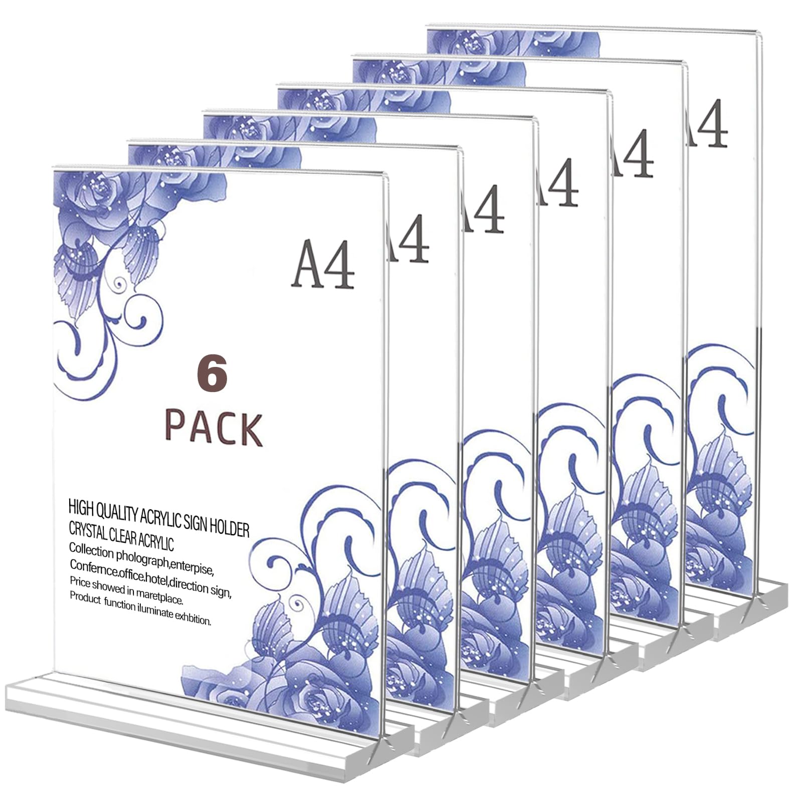 Flow fire A4 Acrylic Sign Holder, 6 Pack T-Shape Perspex A4 Menu ...