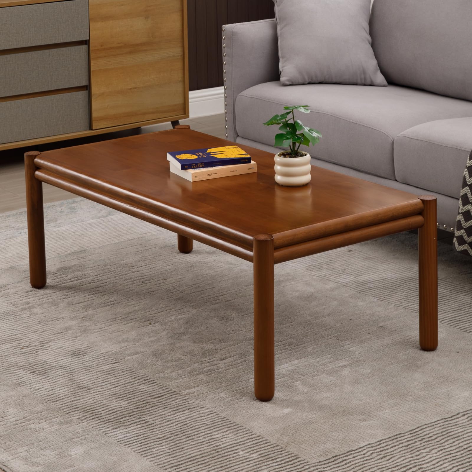 Amazon.com: LukeAlon Mid-Century Long Coffee Table, Pine Wood Rectangle ...