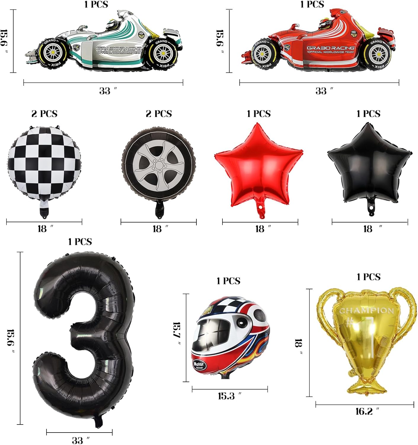Globos de auto de carreras, 11 globos de número negro de 40 pulgadas ...