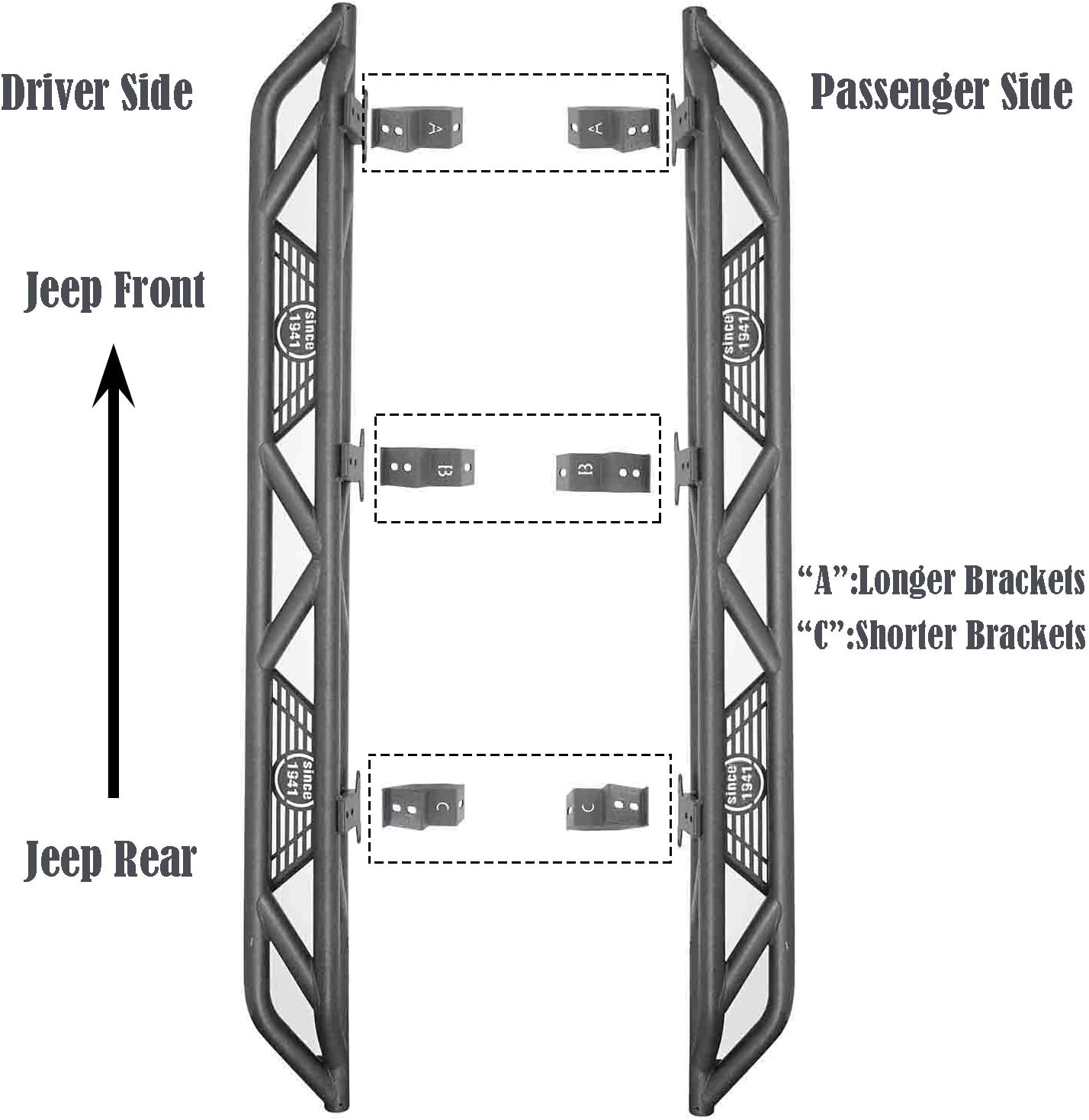 Buy Hooke Road Gladiator Rock Slider Side Step Nerf Rails Running Board ...