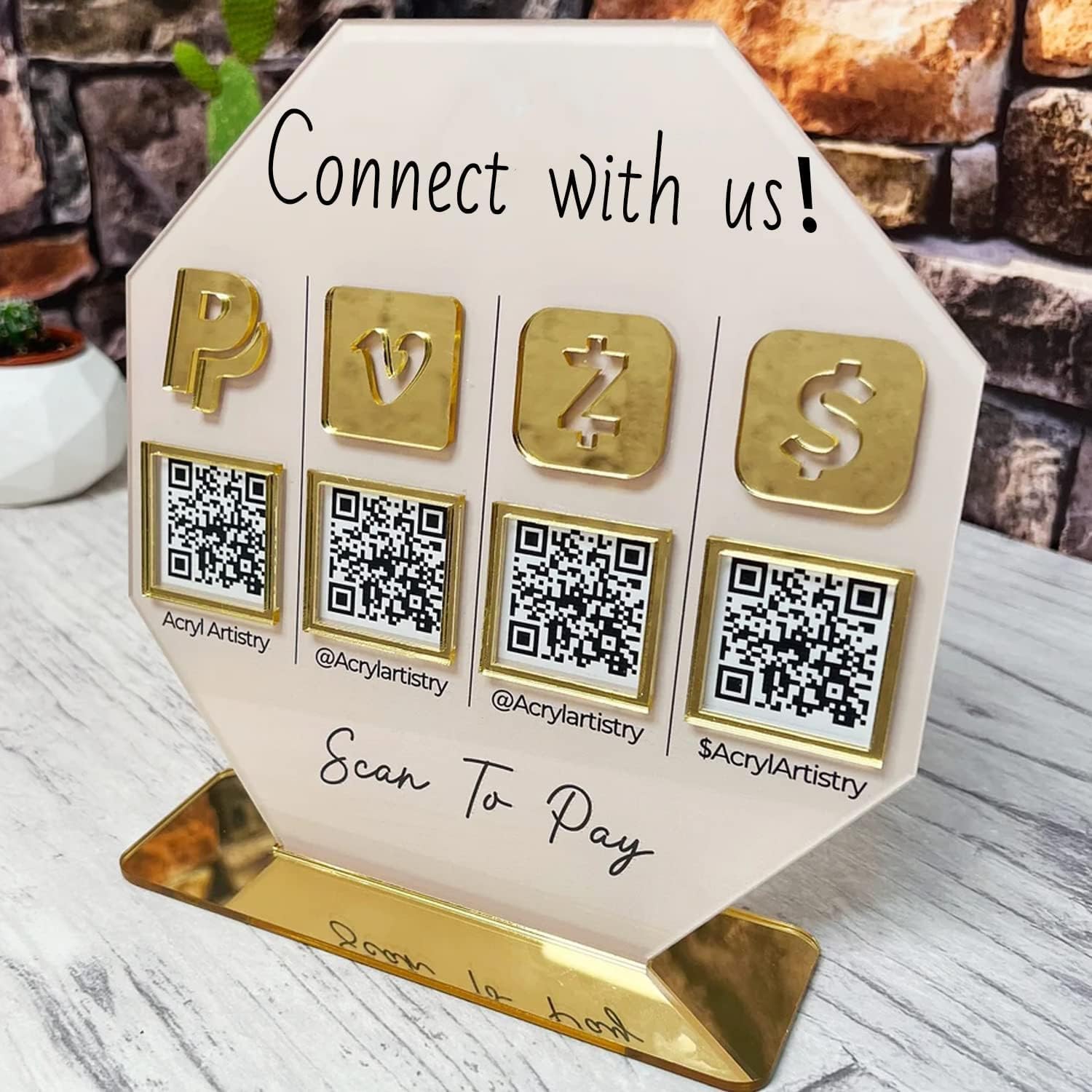 Custom 3D Multi QR Code Social Media Scan to Pay Payment Sign Salon ...