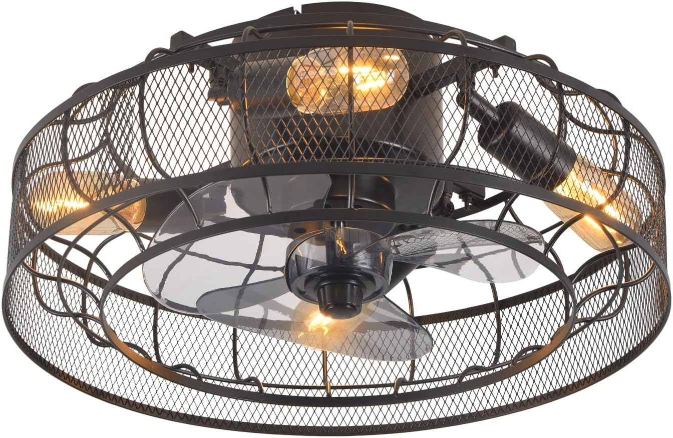 Amazon.com: LOYALHEARTDY 18" Caged Ceiling Fan with Light Enclosed ...