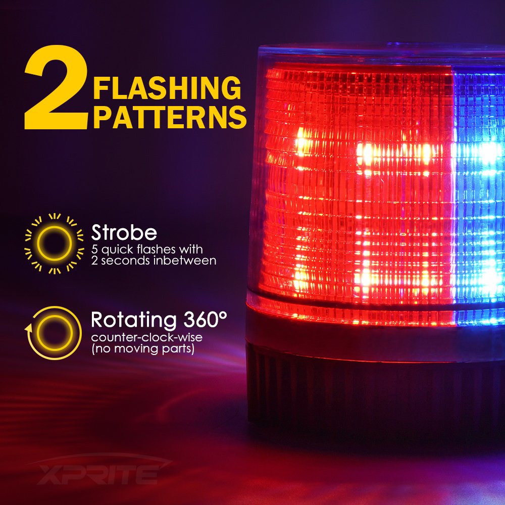 Xprite Red & Blue 12 LEDs Rotating Beacon Strobe Light w/Magnetic Mount ...