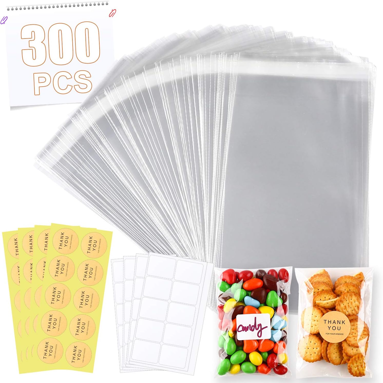 Amazon.com: 300 PCS 4×6 Inches Clear Resealable Cellophane Bags with 40 ...