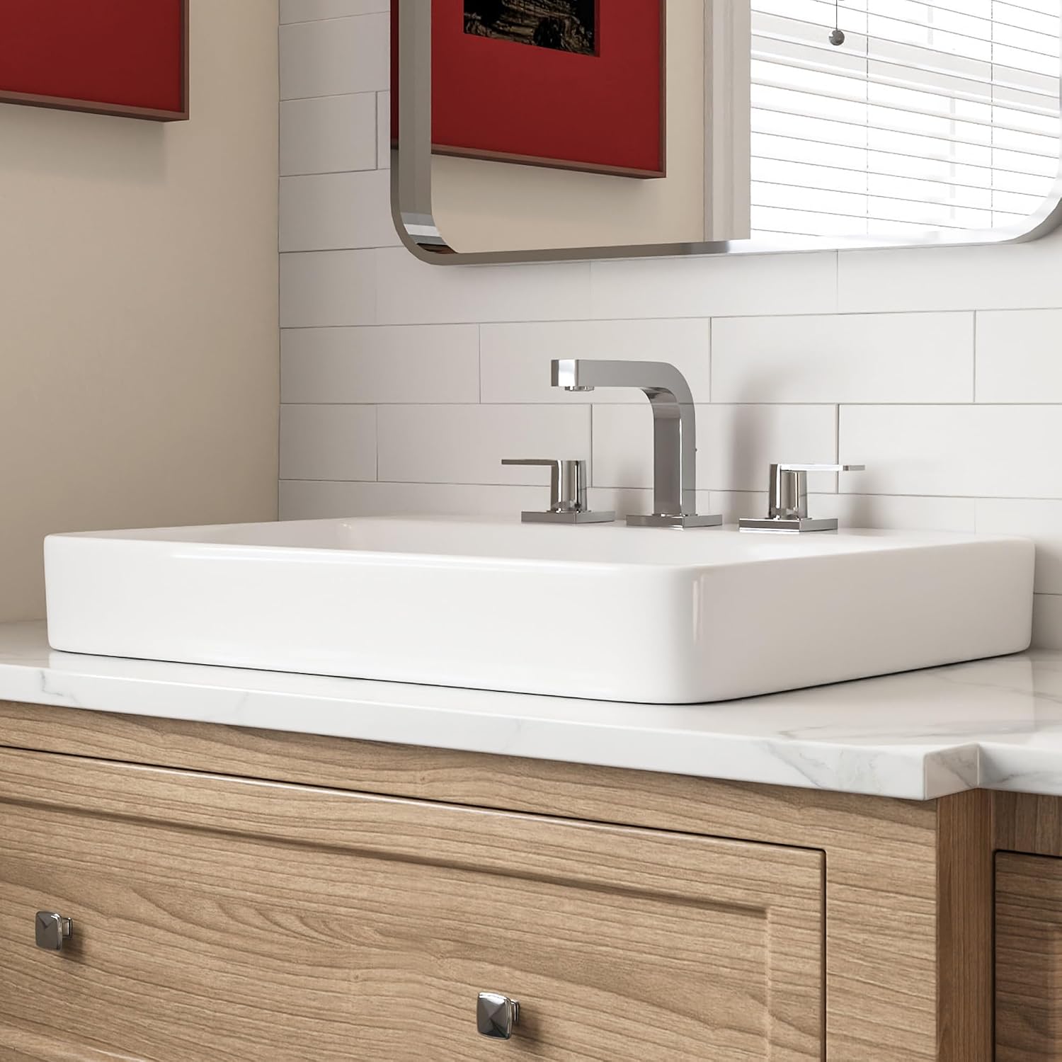 Bathroom Vessel Sink, DeerValley, 24”x19” Rectangular Drop-in Sink for ...
