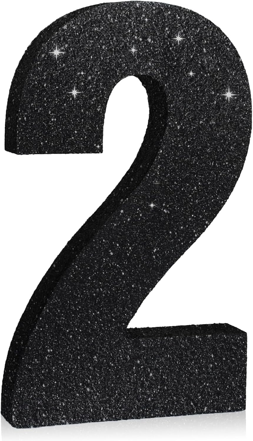 Amazon.com: TONIFUL 7.8 Inch Black Glitter Number 2 Wooden Table ...