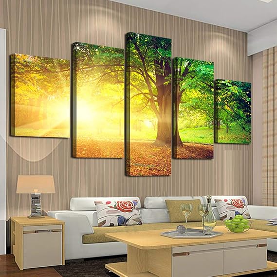 Amazon.com: Cao Gen Decor Art-AH40139 5 panels Wall Art Yellow Sunset ...