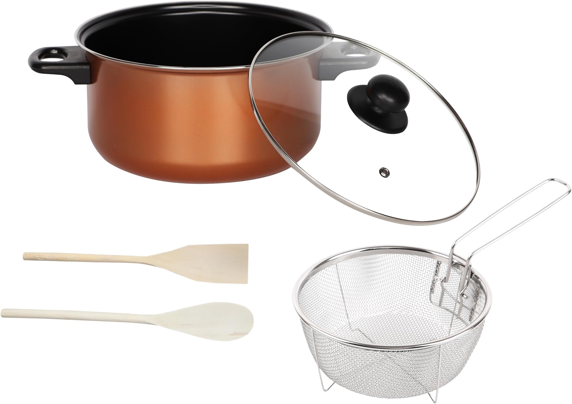 Non Stick Chip Pan Set With Basket 2 Chop Sticks and Glass Lid Deep Fat ...