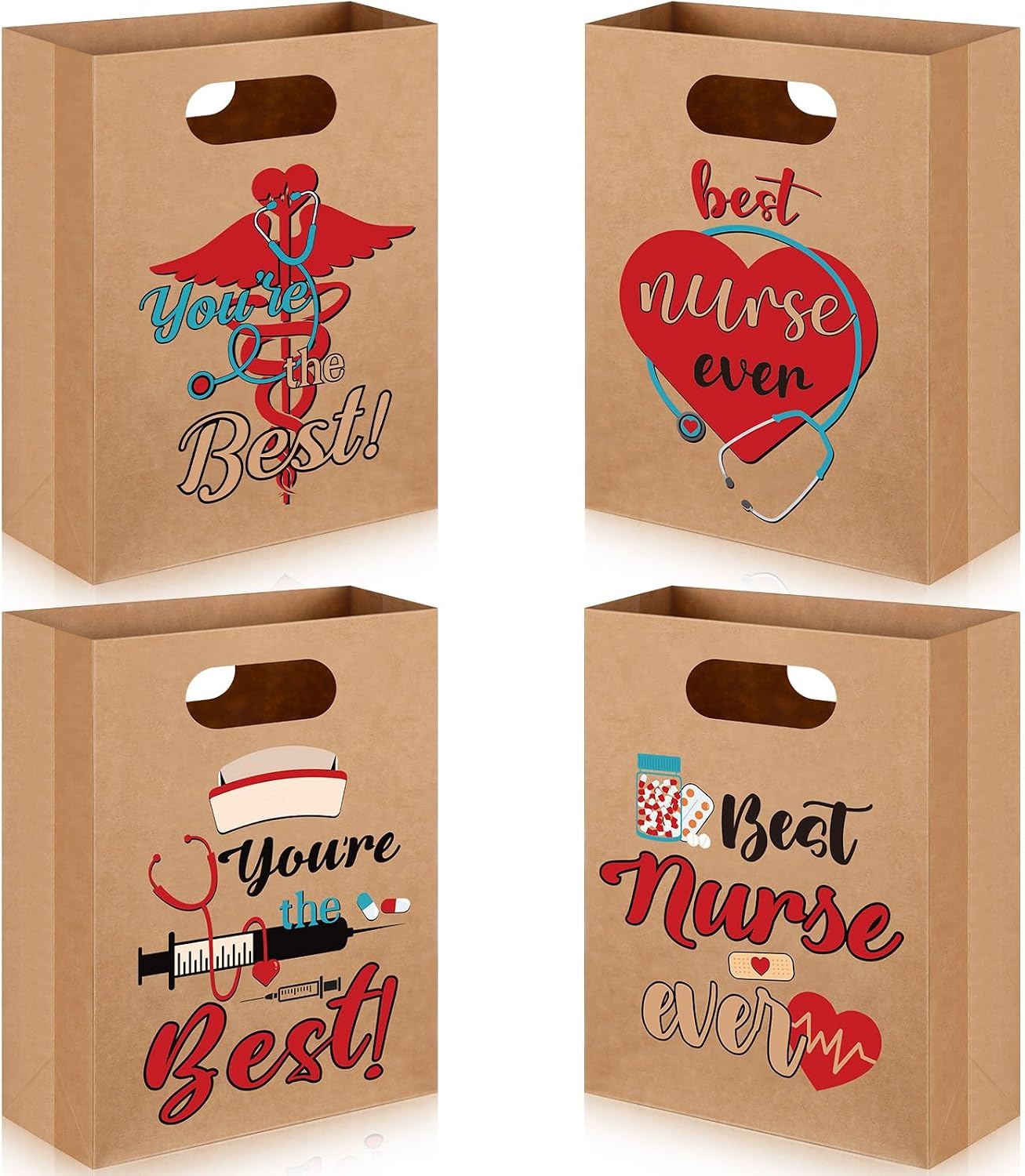 Amazon.com: 60 Pcs Nurse Gift Bag with Handles Medium Kraft Paper Bag ...