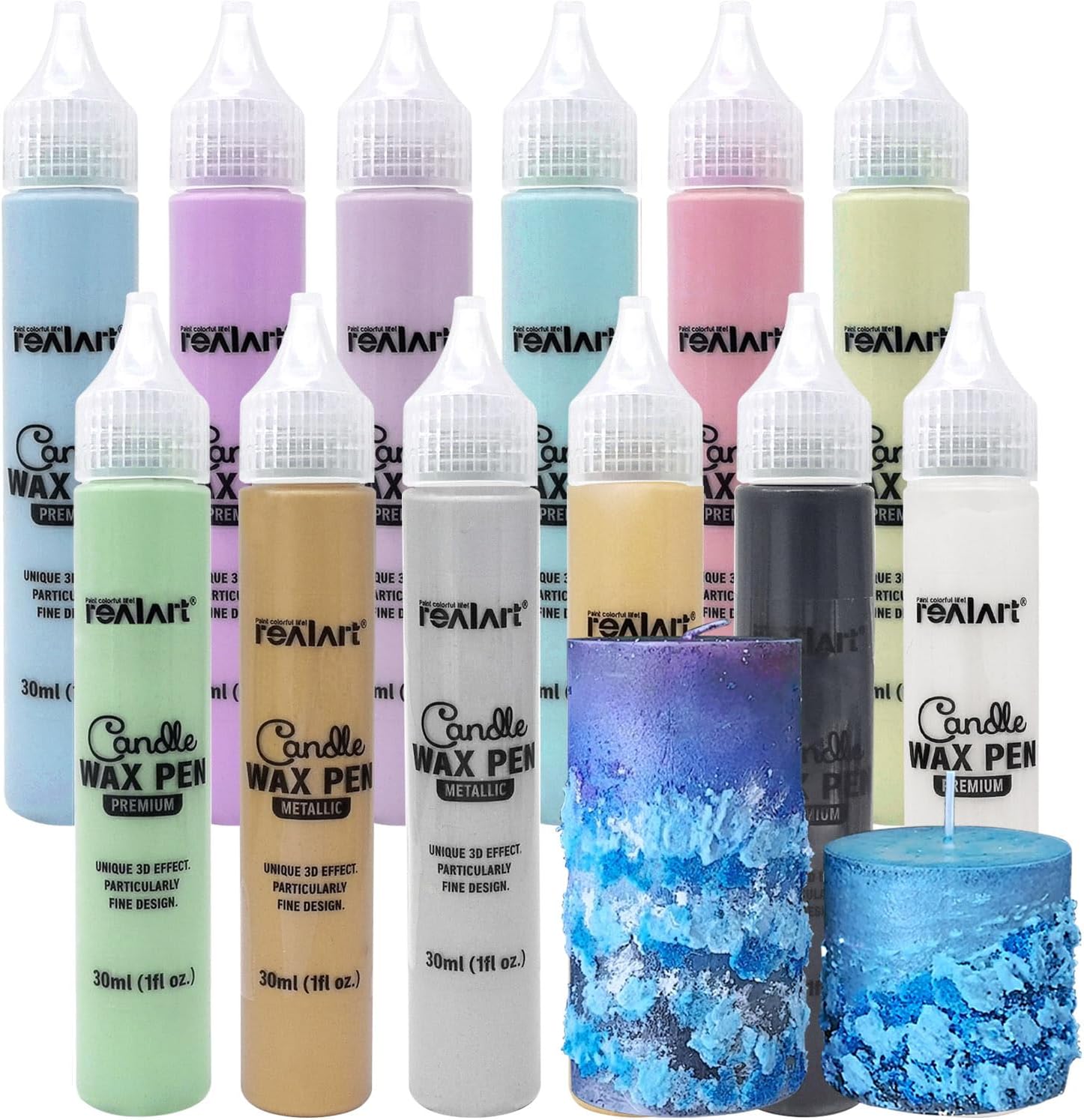 Amazon.com: REALART 12 Colors Decor Candle Paint Candle Wax Pen Paint ...