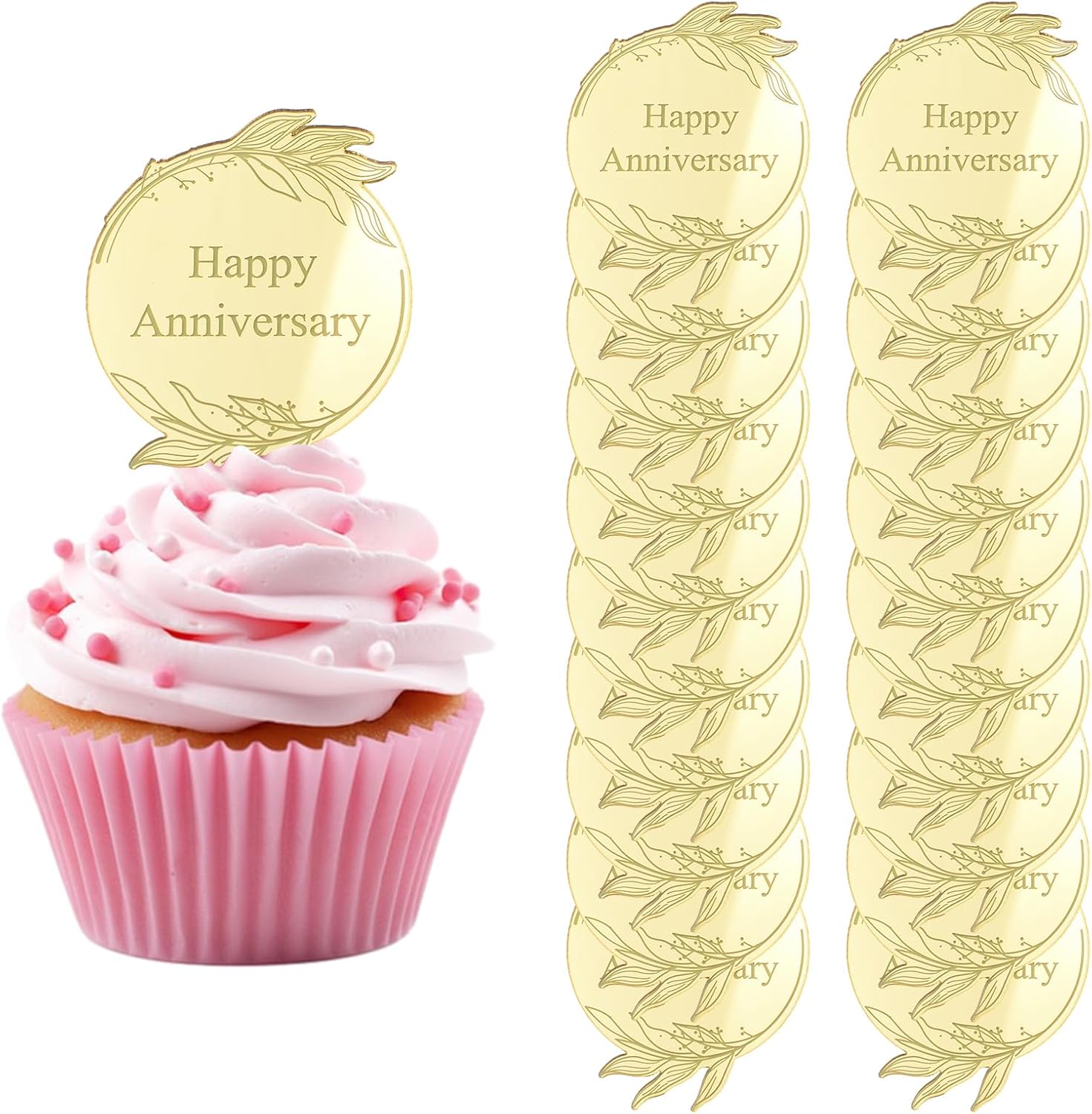 Amazon.com: URROMA Happy Anniversary Acrylic Cupcake Toppers, 20pcs ...