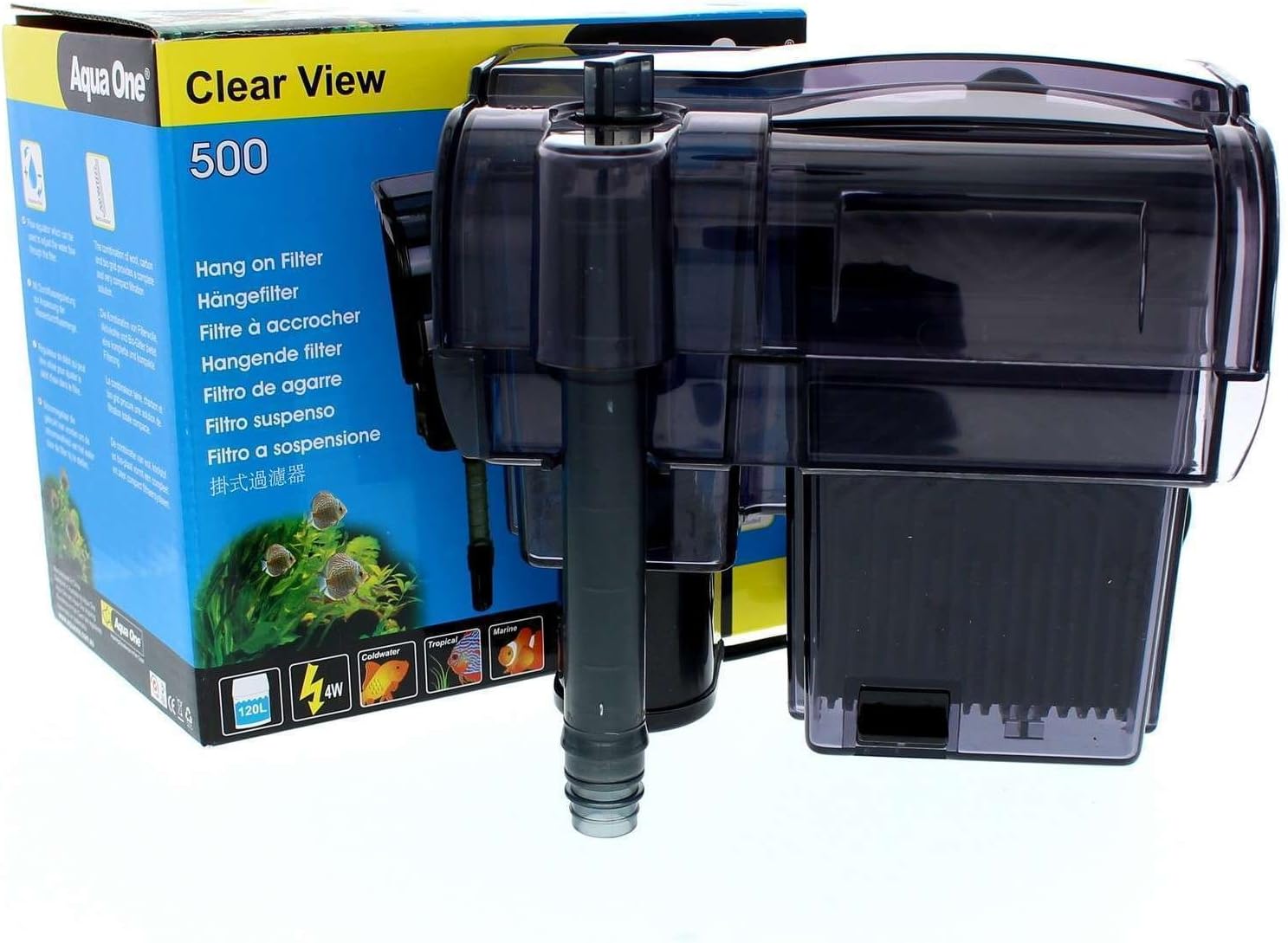 500 Clearview Hang On Filter 500L/Hr 29028 Fish Tank Aquarium Aqua One ...