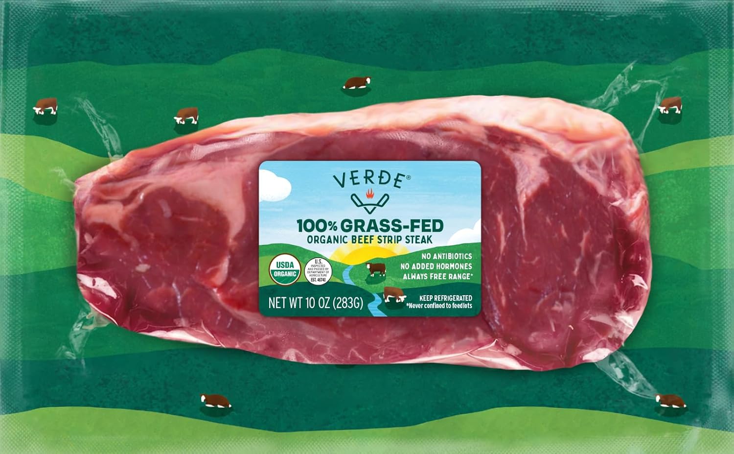 Amazon.com: Verde Farms, Beef Strip Steak, Organic, Grass-Fed, 10 oz ...