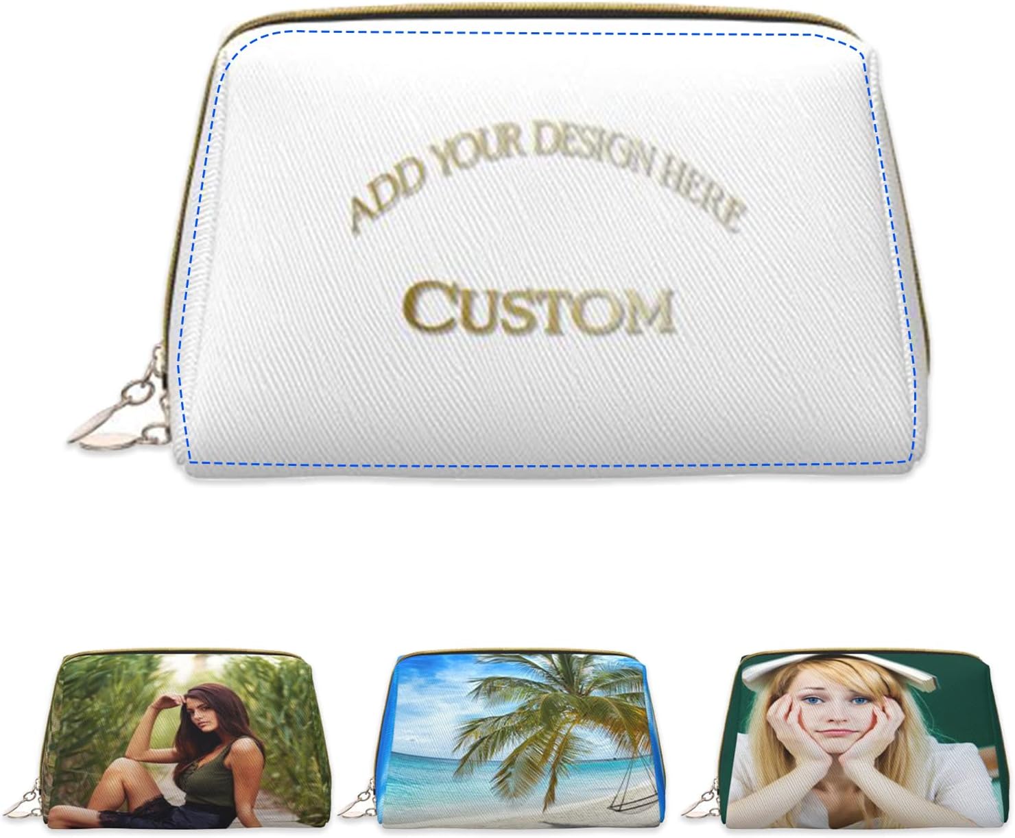 Amazon.com: Personalized Leather Cosmetic Bag Custom Add Photo Text ...