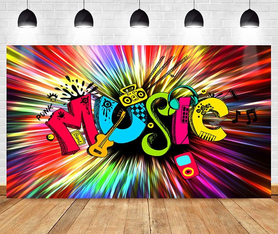 Amazon.com : Black Music Symbols Party Backdrop Colorful Paint Wood ...