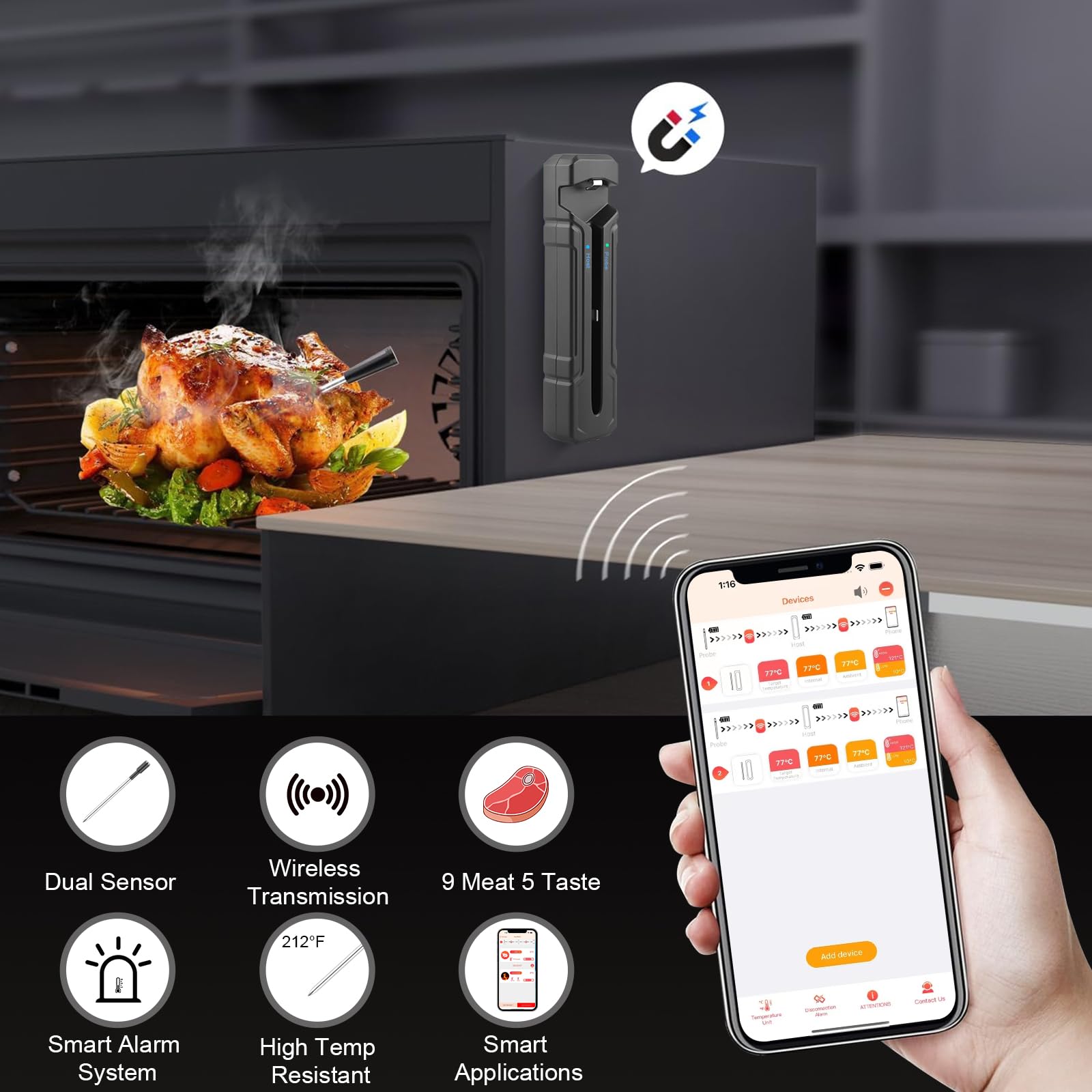 Snapklik.com : Smart Wireless Meat Thermometer - 500 FT Bluetooth Meat ...