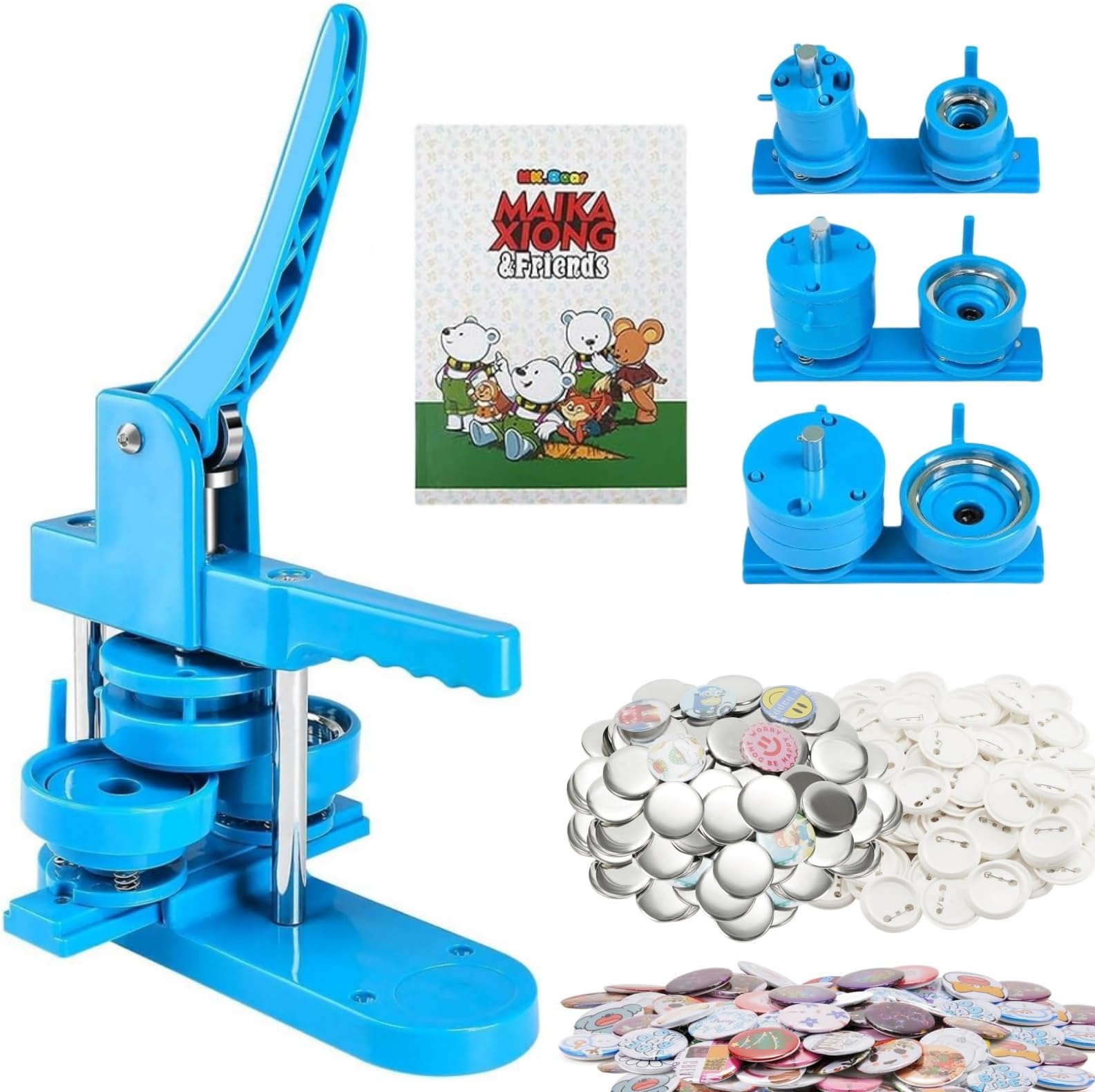 Amazon.com: Alldeer Blue Button Maker Machine Multiple Sizes 1+1.73+2. ...