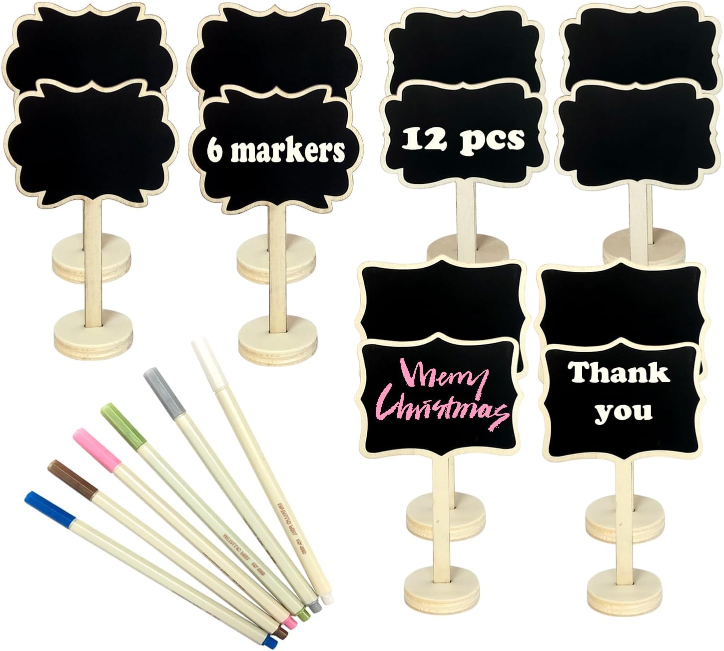 Amazon.com : Mini Chalkboard Signs 12pcs 3 Shapes 6 Markers Food Signs ...