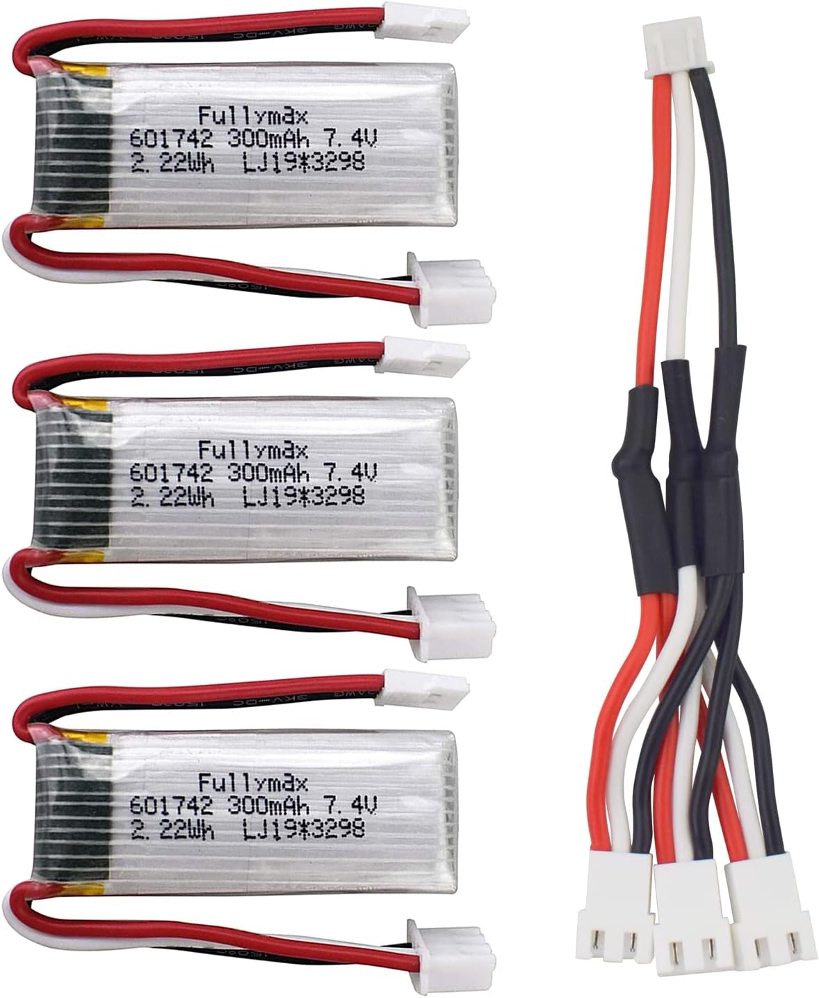 Amazon.com: MOONZON 3PCS 7.4V 300mAh Lithium Battery with 1 to 3 ...