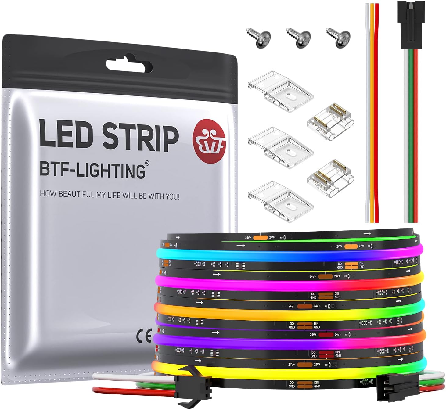 BTF-LIGHTING FCOB SPI RGB Flexible High Density LED Strip COB WS2811 IC ...