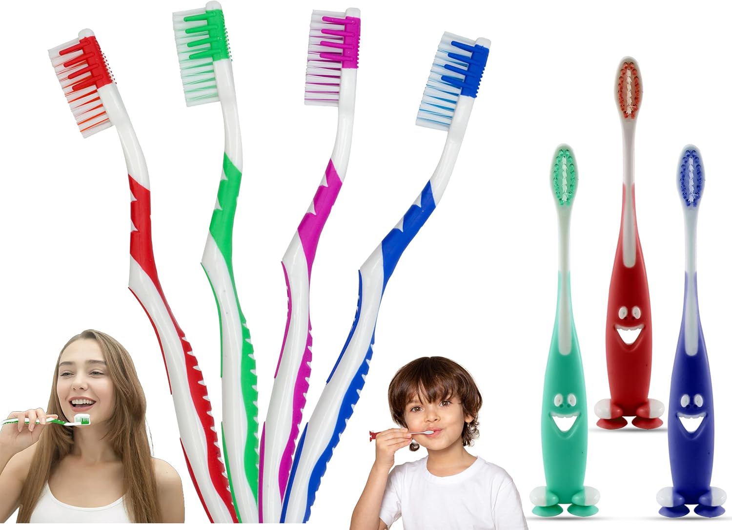 Childrens Toothbrushes 7PCs, Kids Manual Brushes Sucker Base, Ergonomic ...