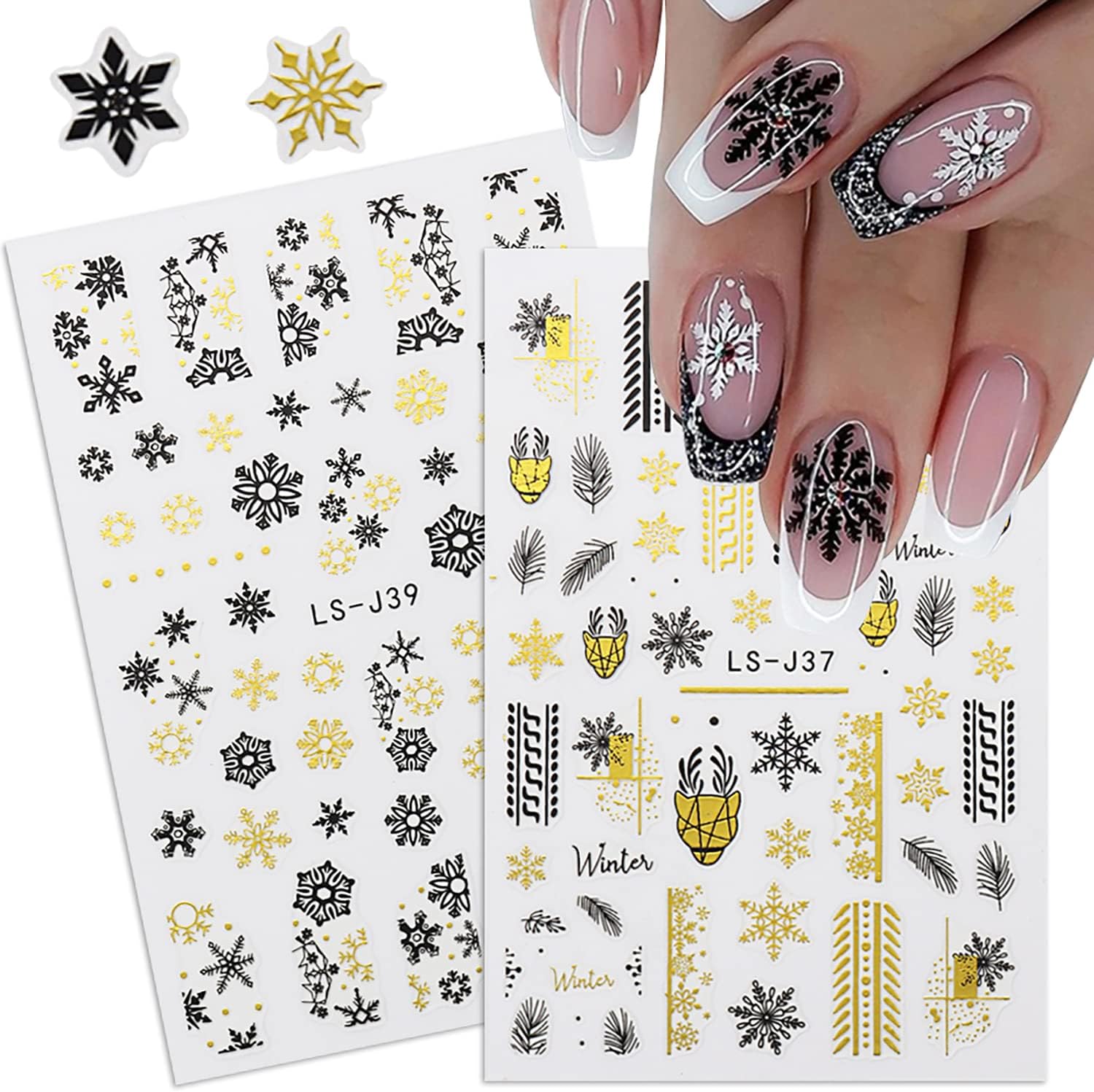 Amazon.com: 8 Sheets Snowflake Nail Art Stickers Christmas Nail Decals ...