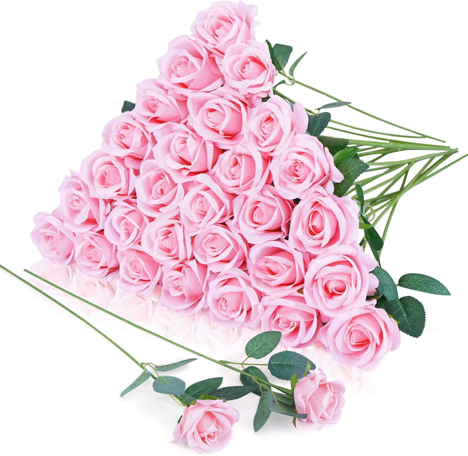 Amazon.com: LPREUTWN 30Pcs Pink Roses Artificial Flowers with Long Stem ...