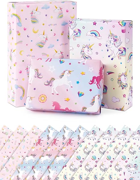WERNNSAI Unicorn Wrapping Paper - 10 Sheets 51 x 69cm Gift Wrapping ...